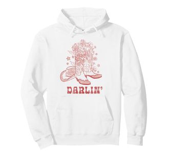 Trendy Apparel Darlin Comboy Hat and Boots with Flowers Pullover Hoodie
