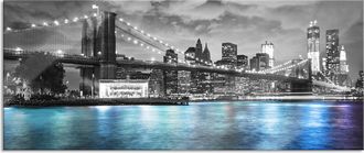 Pixxprint Glasbild Panorama, Wandbild aus Echtglas, New York Skyline, 120x50 cm, inkl. Aufh&auml;ngung und Abstandshalter