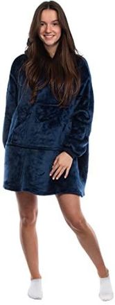 Brandsseller Pull &agrave; capuche en flanelle Sherpa - Doux et chaud - Oversize - Poche kangourou, bleu, S-M grande taille