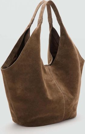 Mango Sac port&eacute; &eacute;paule en daim marron - Femme - Taille unique - MANGO