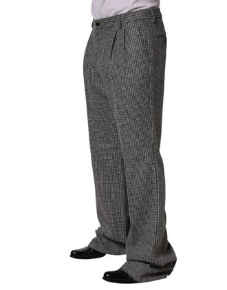 Dolce & Gabbana Mens Houndstooth Wool Alpaca Trousers Gray Nylon