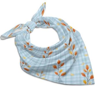Generic Écharpe carrée en soie bleue légère avec motif feuilles pour cheveux respirant Cadeau pour homme et femme, multicolore, 46x46cm