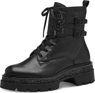 Tamaris Damen Schnürstiefel Leder; BLACK/GLAM/schwarz; 38 EU
