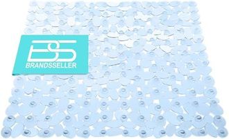 Brandsseller Tapis de Douche Anti-Glisse 53 x 53 cm Insert pour Douche Antidérapant en PVC Aspect Pierre Carrée - Transparent Bleu