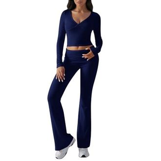 Generic Ensemble de v&ecirc;tements de d&eacute;tente pour femme &agrave; deux revers, veste formelle &agrave; manches longues + pantalon, veste ample, marron chocolat, ensemble assorti