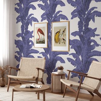Wallpapers4Beginners Wallpapers4beginners - Carta Da Parati Esotica Palme Bianca E Blu In Fogli Di Carta, 250x200cm