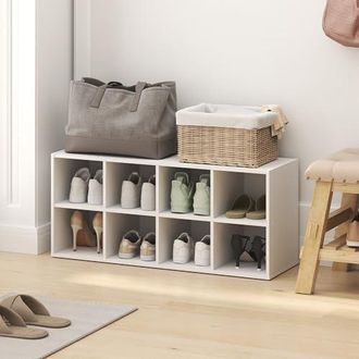 Furinno FANO Schuhregal, 8-teiliges Schuhregal, stapelbar, 11,7 x 35,9 x 15,6 cm, f&uuml;r Garderobe, Eingangsbereich, B&uuml;ro, Garage, Schwarz-Dunkel-Eiche