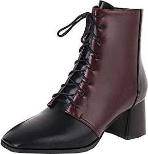 Generic Bottes &agrave; lacets pour femme - Style d&eacute;contract&eacute; vintage - Bout carr&eacute; - Talon &eacute;pais - Antid&eacute;rapantes - Confortables - Pour lext&eacute;rieur et le bureau, Roug