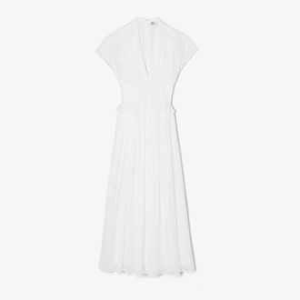 Tory Burch Damen Baumwollkleid mit Lochstickerei