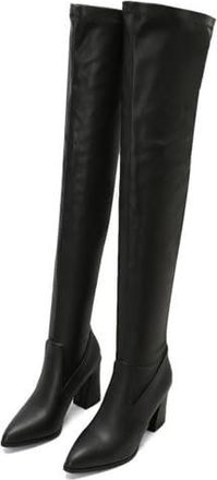 Generic Cuissardes hautes extensibles au-dessus du genou pour femme - Talon épais - Bout pointu - Style cowgirl, Noir, 40.5 EU