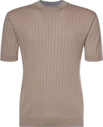 Eleventy Homme, Tops, Gris, Taille: M T-shirt c&ocirc;tel&eacute; en coton