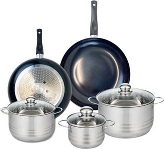 Fackelmann ELO 9739550 Batterie de cuisine 5 pi&egrave;ces, Ensemble de 2 Po&ecirc;les de cuisson 28 et 32 cm et 3 faitouts 14, 20 et 24 cm Elo Prima Brillant, inox, inductio
