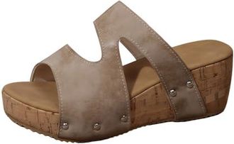 Generic Sandales compensées pour femme - Sandales compensées à bout ouvert - Soutien de la voûte plantaire - Sandales confortables pour femme, kaki, 37.5 EU