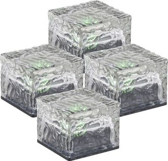 ETC Shop Gartendeko RGB LED Solarlampe mit Farbwechsel Gartenlampe Dekoleuchte im Eiswürfel Design, LxH 7x5,4 cm, 4er Set