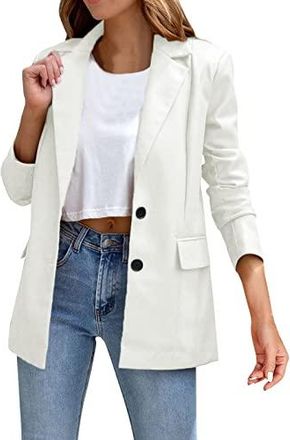 Generic Vestes chaudes pour femmes 2026 - Veste de motard chaude avec fermeture &eacute;clair et revers ext&eacute;rieur - Haut dhiver court en laine - Taille S, blanc, L