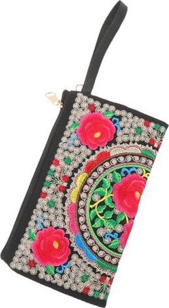 FOMIYES Pochette Ethnique Brod&eacute;e &agrave; Motif Floral Rose, Paquet &agrave; Main Vintage Compact et Spacieux en Tissu Solide, pour Mariage, Soir&eacute;e, Usage Quotidien et F&ecirc;te