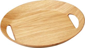 Point-Virgule Serviertablett mit Handgriffe, Oval deko tablett f&uuml;r K&uuml;che, holzfarbe, 46x41x4cm