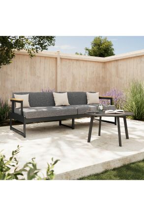 ambia GARDEN Loungesofa, Grau, Holz, Metall, Akazie, Hartholz, 2-Sitzer, Füllung: Baumwollfüllung, Vlies, Komfortschaum,Baumwollfüllung, Vlies