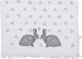 Clayre & Eef Gästehandtuch 40x66 cm Weiß Grau Baumwolle Kaninchen Toiletten Handtuch