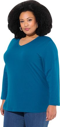 Ulla Popken Damen große Größen Übergrößen Plus Size Shirt, V-Ausschnitt, Relaxed, Langarm