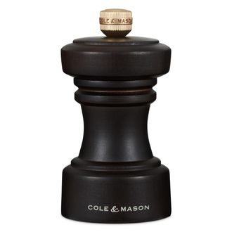 Cole & Mason Hoxton Pfeffermühle aus Schokoladenholz, Precision+ Carbon-Mechanismus, kompakte Pfeffermühle mit einstellbarem Mahlgrad, Buchenholz, 104 mm, Gewürzmü