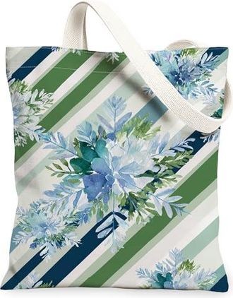 Generic Sacs fourre-tout en toile florale, sacs d&eacute;picerie r&eacute;utilisables, modernes l&eacute;gers et lavables avec bandouli&egrave;re, Bleu, 13x15 Inch