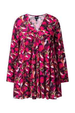 Ulla Popken Longbluse Bluse Bl&uuml;tenmuster Godetfalten A-Linie Langarm