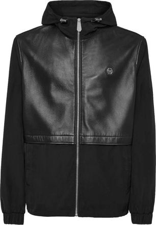 Philipp Plein Homme, Vestes, Noir, Taille: M Nylon/Leather Hooded Jacket LS