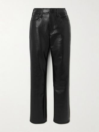 Mother Pantalon Droit En Cuir Verni Recycl&eacute; The Smarty - Noir