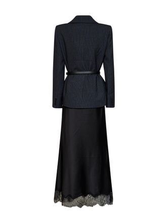Self Portrait Womens Tailored Pinstriped Dress With Satin Skirt Grey Polyester