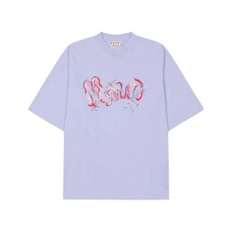 Marni Homme, Tops, Violet, Taille: M T-Shirt en Coton avec Logo Lilla