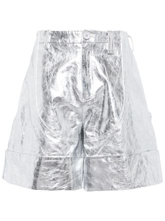 Simone Rocha short &eacute;vas&eacute; en cuir &agrave; effet froiss&eacute; - Argent