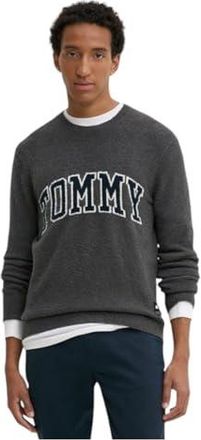 Tommy Jeans Pull Col rond Slim Boucle Varsity DM0DM19439, gris foncé, Large