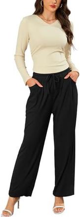 SHEKINI Ensemble Pantalon Femme Chic et Elegant 2 Pi&egrave;ces Haut Court Manche Longue Slim Fit Pantalon Fluide avec Poches Jogging Surv&ecirc;tements D&eacute;contract&eacute;e Loung