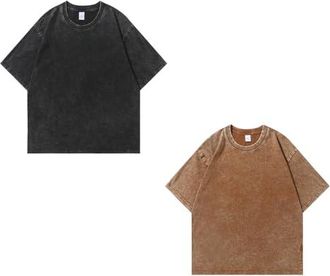 Generic Lot de 3 t-shirts surdimensionn&eacute;s d&eacute;contract&eacute;s d&eacute;lav&eacute;s vintage pour femme, 2 pi&egrave;ces C., 5XL