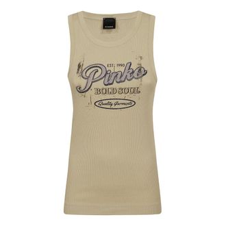 Pinko Azzanello Canotta Costina Logo - - Tops - Damen - Beige - M