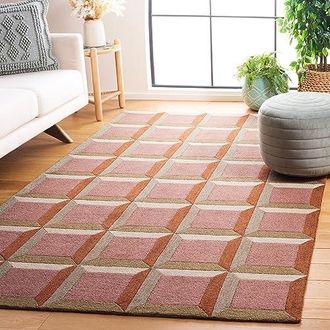 Safavieh Modern Teppich für Wohnzimmer, Esszimmer, Schlafzimmer - Genre Collection, Kurzer Flor, Rot und Beige, 160 x 230 cm