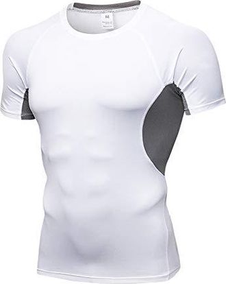 LaoZanA Haut Compression Homme Manches Courtes T Shirt S&eacute;chage Rapide Baselayer Sports Blanc XL