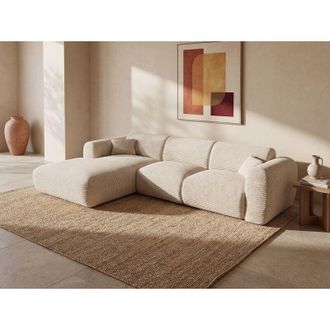 Vente-Unique Vente-unique - Grand canap&eacute; dangle gauche en velours c&ocirc;tel&eacute; beige pogni de Maison C&eacute;phy