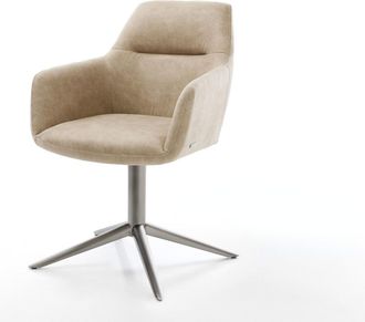 DELIFE Drehstuhl Pejo-Flex Mikrofaser Beige Vintage Fußkreuz Graphit 360° drehbar Wippfunktion Taschenfederkern, Esszimmerstühle