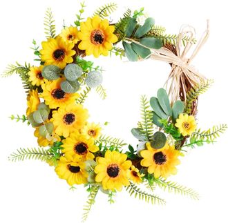 Amosfun K&uuml;nstlicher Sonnenblumen Kranz Wandkranz Retro T&uuml;rkranz Landhausstil Gelbe Blume Girland Kranz Ostern Fr&uuml;hling Herbst Dekoration Willkommen Zeichen f&uuml;