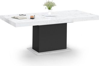 IDMarket Ausziehbarer rechteckiger Esstisch EDEN 6-10 Personen Platte mit Marmoreffekt wei&szlig; ALASKA und schwarz 160-200 cm