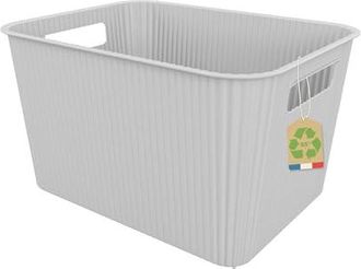 Sundis Vibes, panier de rangement plastique, blanc cass&eacute;, 14L, avec poign&eacute;es, empilable, id&eacute;al pour petits objets et accessoires de la salle de bain, la cham