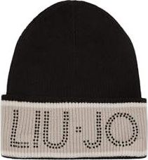 Liu Jo Bonnet Beanie Logo Strass Noir C26LJ45 2F5011 M0300 2222, Noir, Taille Unique
