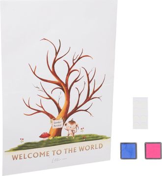 TOPBATHY Fingerabdruckbaum Schild Gender Reveal Party Gästebuch Babyparty Deko Geschenkset mit Stempelkissen Blau Rosa für Babyparty und Geburtstag