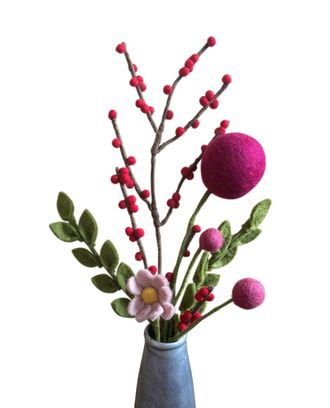 Én Gry & Sif 7 Filzblumen - Kleiner Blumengruß - Blumenstrauß - Fair Trade - handgemacht (XXL-rot)