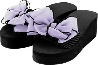 Generic Tongs d&eacute;t&eacute; &agrave; talon haut pour femme avec noeud et fond &eacute;pais antid&eacute;rapant pour femme &agrave; talon compens&eacute; fait &agrave; la main Pantoufles d&eacute;contract&eacute;es pour esqu