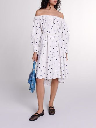 Maje Hemdkleid Mit Bardot-kragen - Pois Marine Et Blanc - Gr&ouml;&szlig;e 32 - Maje