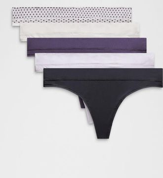 lululemon UnderEase String mit mittelhohem Bund 5er-Pack f&uuml;r Frauen - Gr&ouml;&szlig;e 2XL in Black/Dove Grey/Faint Lavender