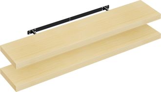 Woltu Wandregal 2er Wandboard Bücherregal Regale für Deko Wandablagen aus MDF Holz,Hängeregal Gelb Eiche, 110x22.9x3.8 cm RG9316kei-2